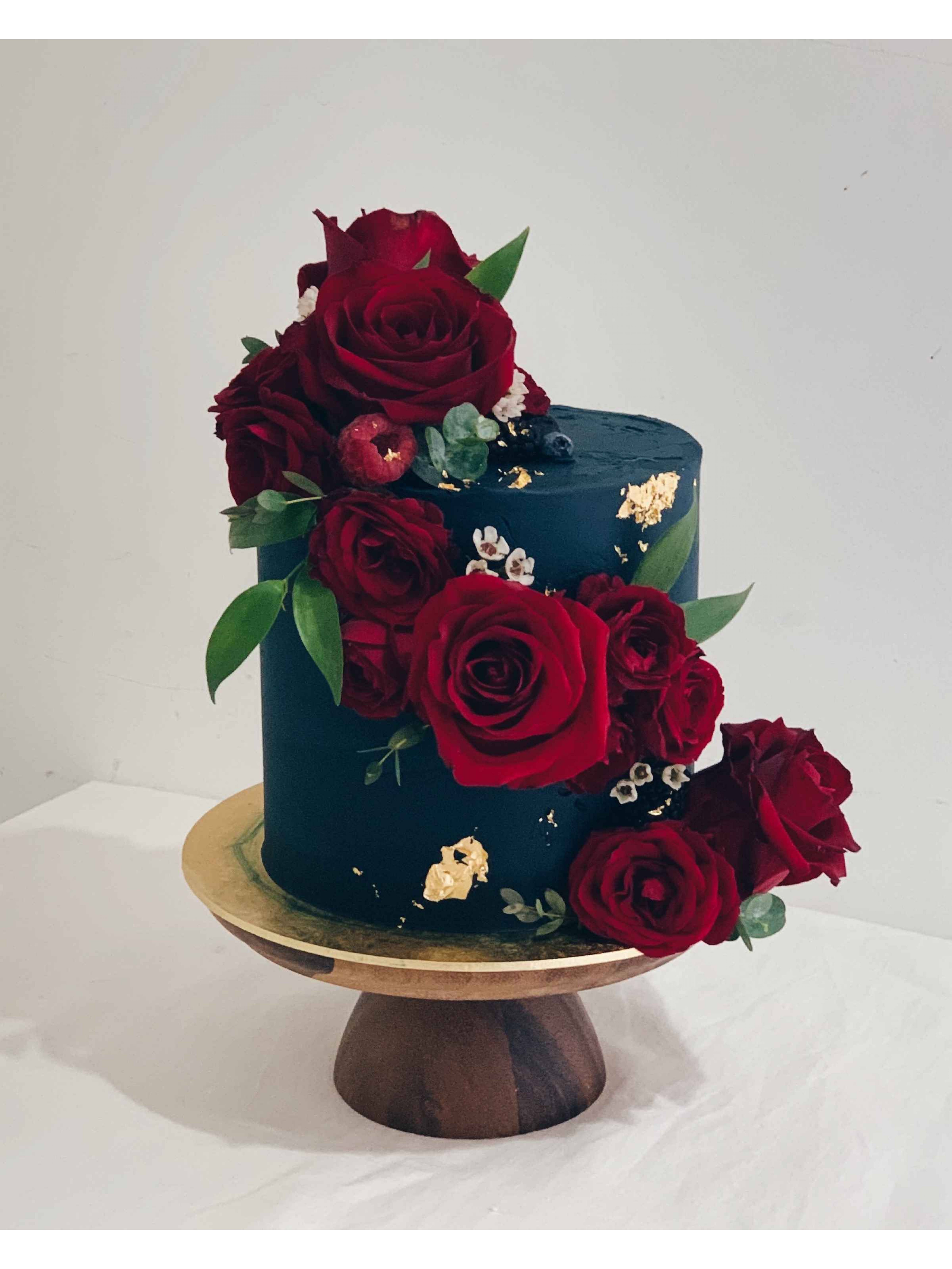 Navy Cascading Maroon Floral Cake