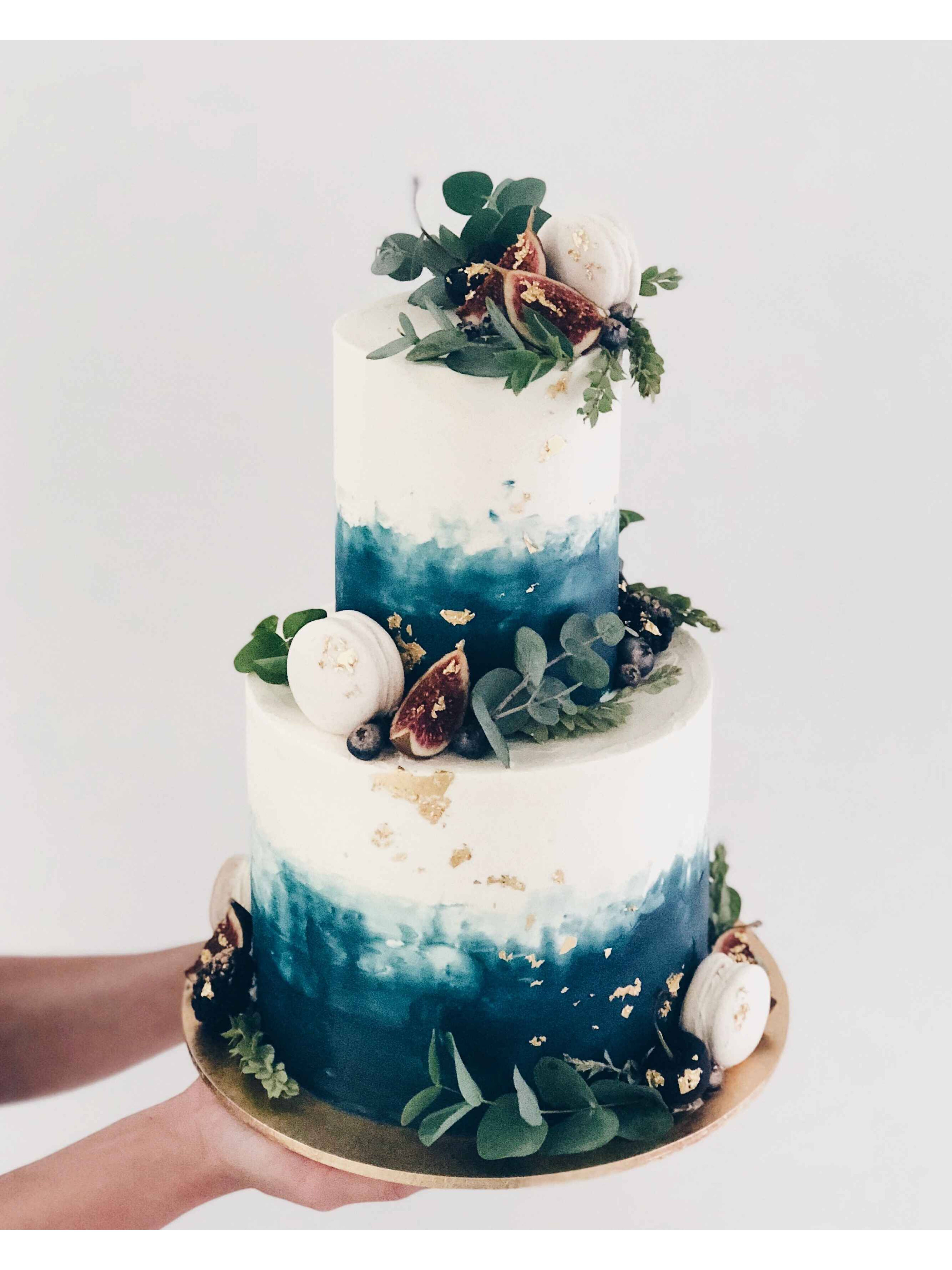 Navy Watercolour Rustic Cake