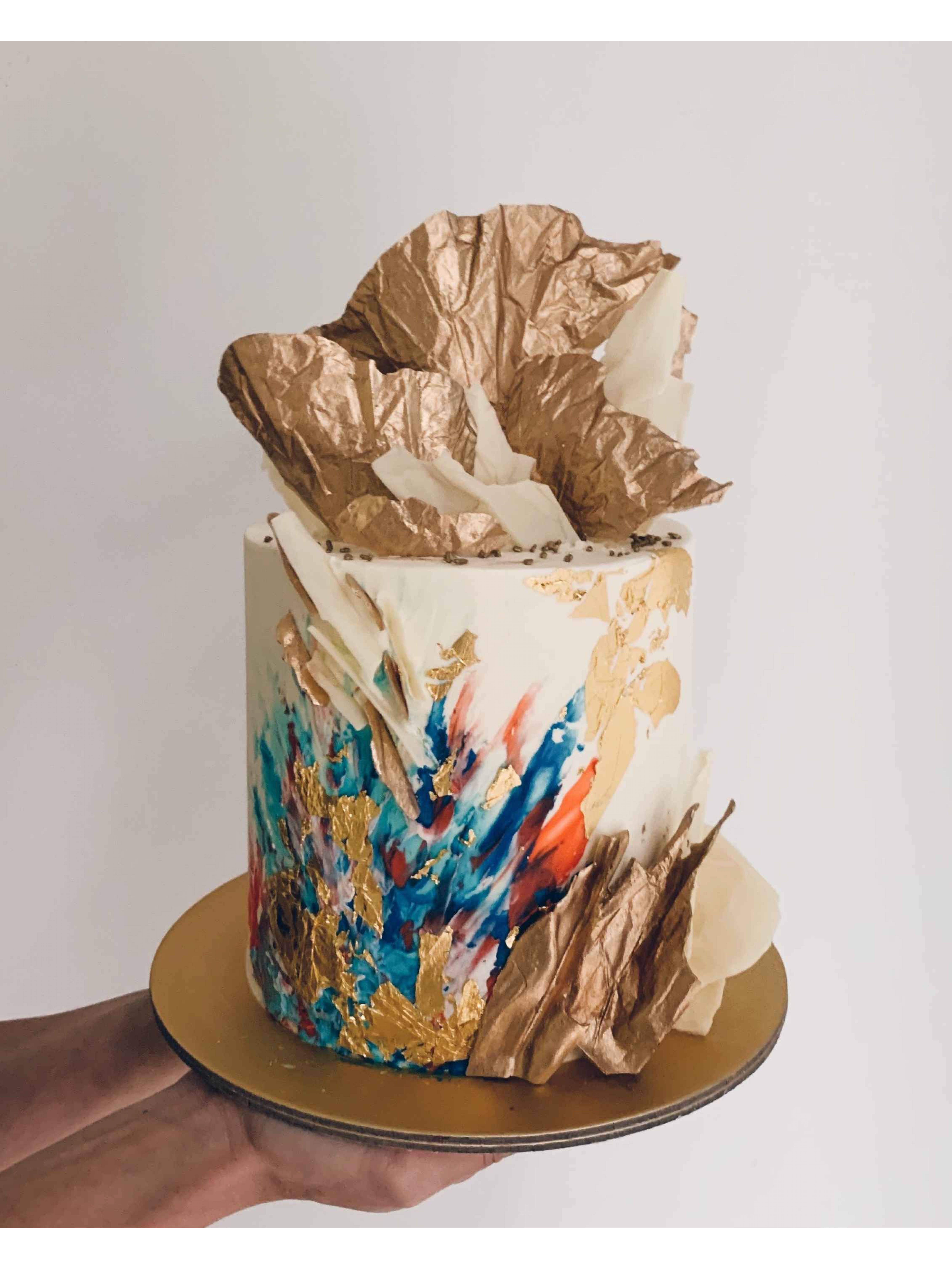 Abstract Navy Orange Gold Cake